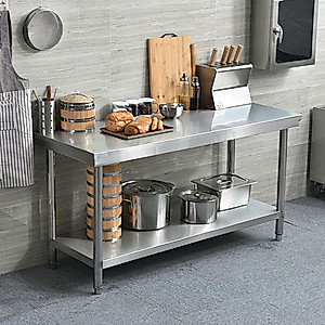 QFBXG NSF Commercial Stainless Steel Worktable - 24 x 30 Inches with Undershelf, Heavy Duty Prep Table for Restaurants, Homes, and Hotels - Ideal for Christmas Prep.