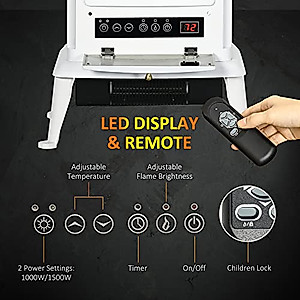 HOMCOM 23" Electric Infrared Fireplace Stove, Freestanding Fireplace Heater with Realistic Flame, Adjustable Temperature, Timer, 1000W/1500W, White