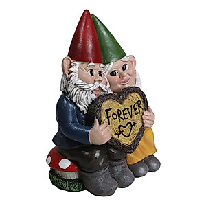 Ebros Whimsical Mr and Mrs Gnome Hobbit Couple Sitting On Toadstool Mushrooms Statue 6.25" Tall 'Forever Love Struck' Gnomes Home Decor Sculpture Figurine