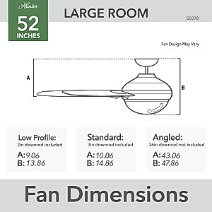 Hunter Fan Company, 50378, 52 inch Aker Fresh White Ceiling Fan with LED Light Kit and Pull Chain