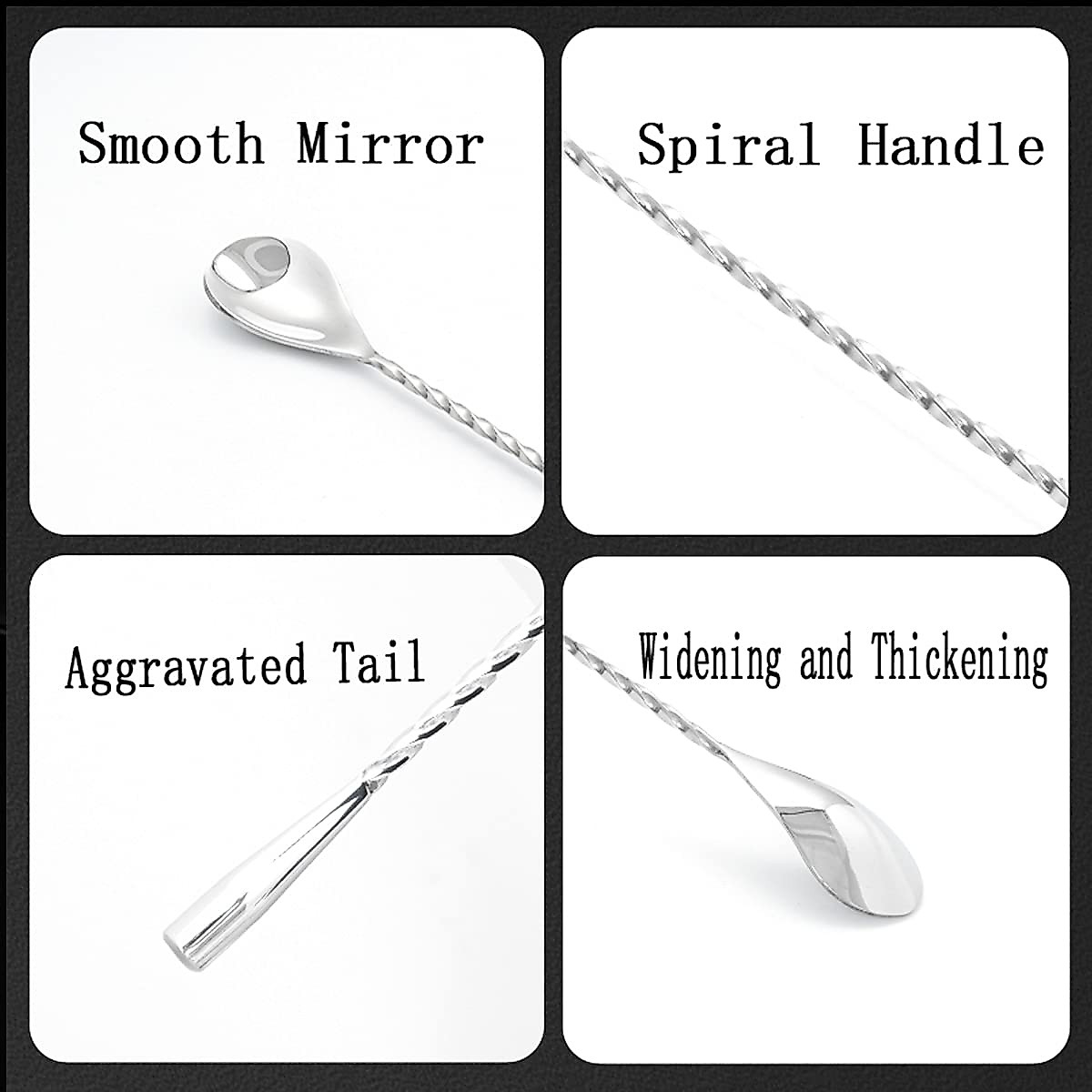 Mixing Spoon（2021 New）Bar Spoons 12 Inch Cocktail Spoon Stainless Steel Spiral Long Handle Tall Spoon Drink Mixing Spoon Silver 2pcs