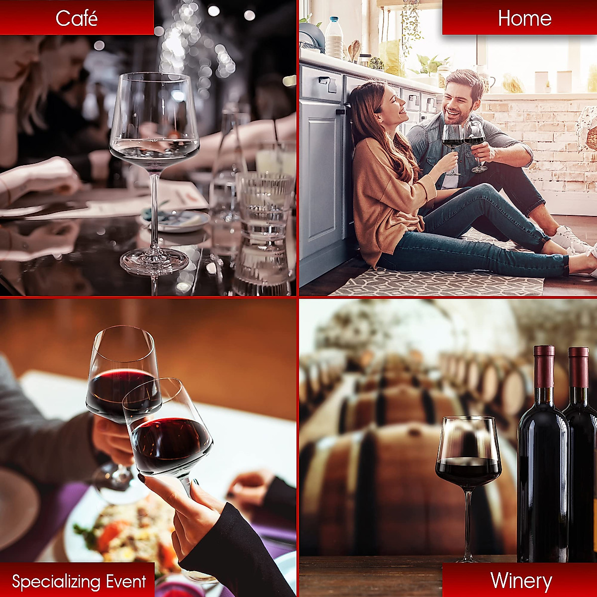 LUXBE - Crystal Wine Glasses, Set 6, 15.3 fl. oz - Small Red White Wine Glasses - 100% LeadFree Glass - 450 ml