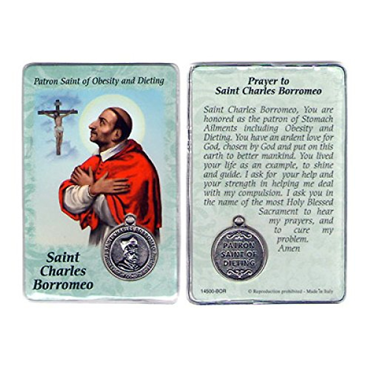 Saint St St. Charles Borromeo Prayer Card Holy Card Cards Patronage Patron Obesity Dieting with Medal