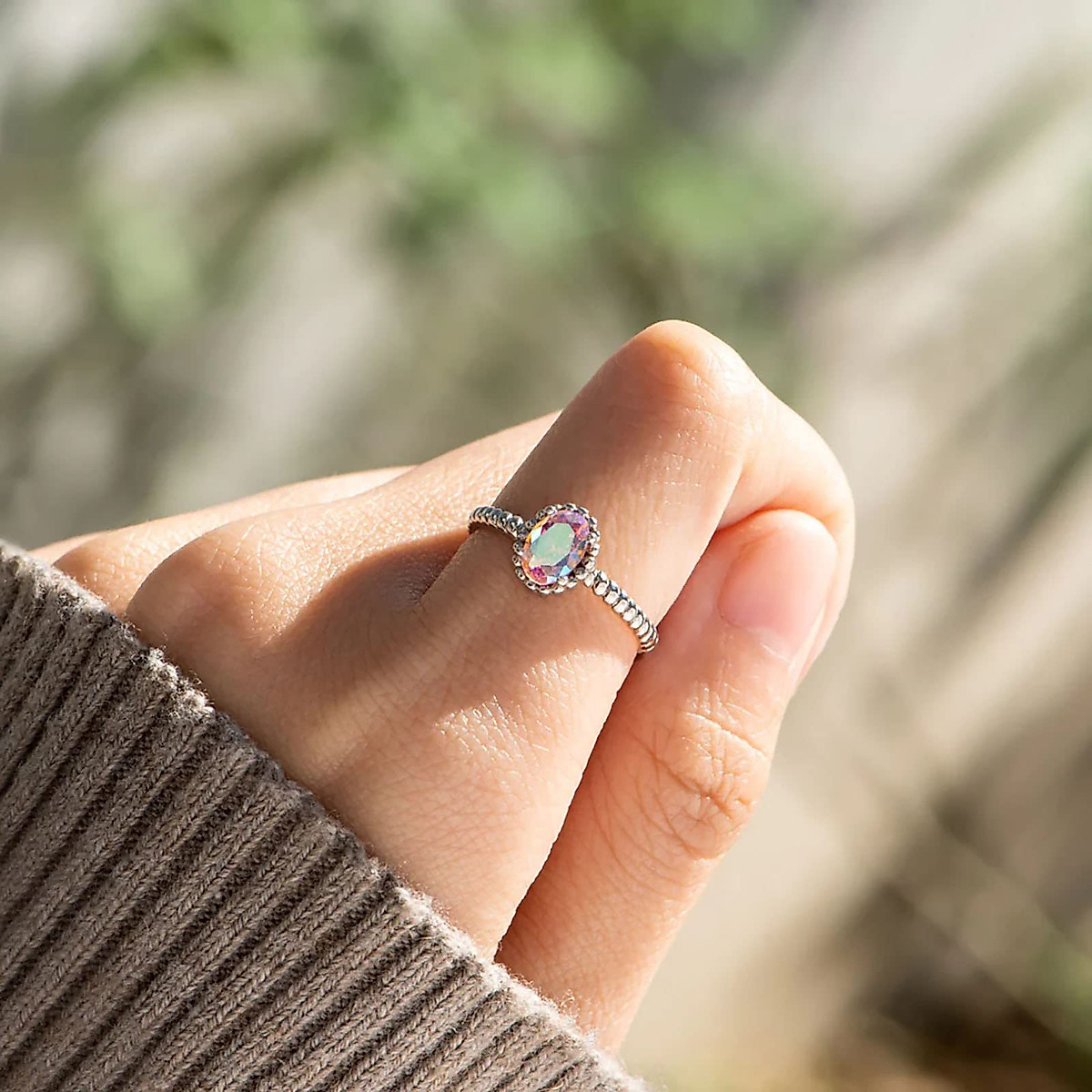 Ioeufe Womens Wedding & Engagement Rings Silver Beautiful Diamond Rings Fashion Round Jewelry Promise Rings for Her