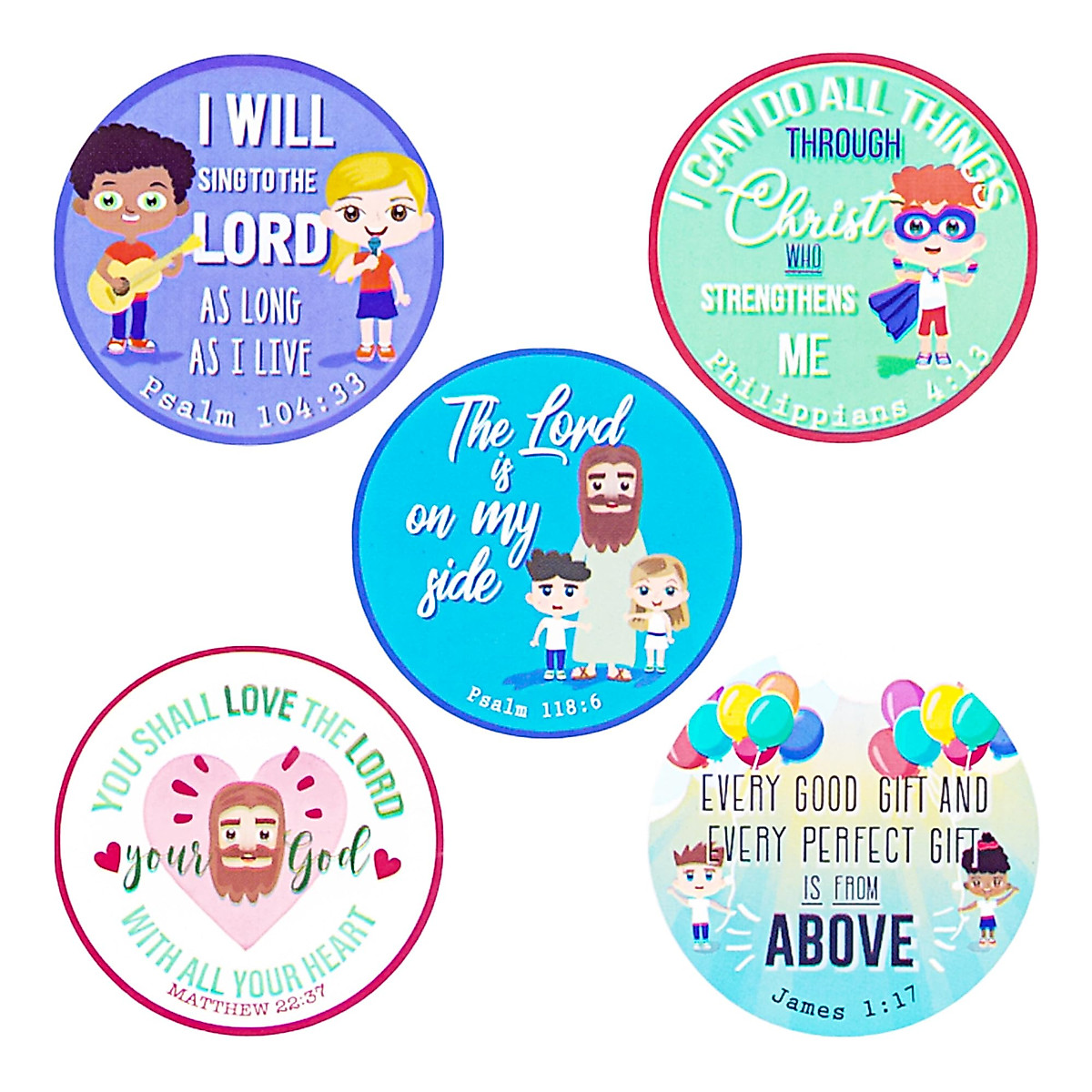 Juvale 1000 Pieces Christian Stickers, Bible Verse Stickers for Kids, Easter, School, Religious Sticker Roll, 10 Designs, James 1:17, Psalm 104:33, Ephesians 4:32 (1.5 in)