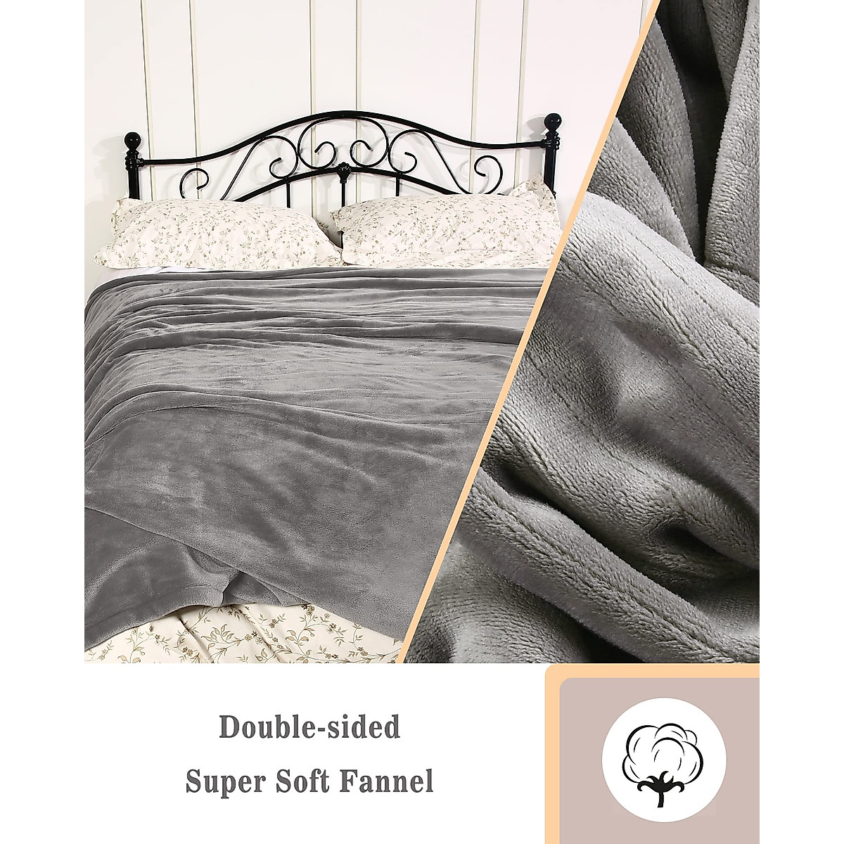 Heated Blanket 72'' x 84'' Full Size, Fast Heating Soft Flannel Blanket for Bed Full-Body Coverage 4 Heating Levels & 10 Hours Timer Settings, Machine Washable, Grey