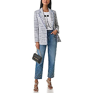 Karl Lagerfeld Paris Women's Tweed Long Sleeve Everyday Fashion Sport Jacket, Denim Multi, 6
