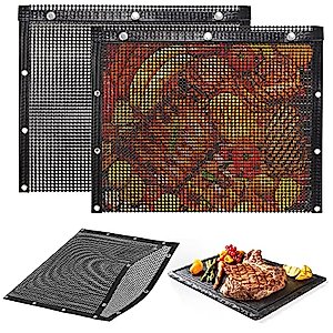 AOOCAN Mesh Grill Bags 13.2 x 10.6 Inch Set of 2-100% Non-stick Heavy Duty Barbecue Grill Bags, Reusable and simple to Clean, Works on Charcoal Grill Outdoor Gas Charcoal BBQ - Extended Warranty