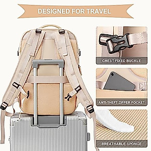 coowoz Large Travel Backpack For Women Men, Carry On Backpack,Hiking Backpack Waterproof Outdoor Sports Rucksack Casual Daypack Expandable Heavy Duty Extra large Backpack Beige Expansion