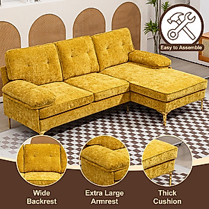PALLOME 84" Convertible Sectional Sofa Couch, L Shaped Sofa Couch with Reversible Chaise, Chenille 3-Seat Lounge Couch, Sleeper Sofa Bed for Small Space, Living Room, Apartment (Yellow)