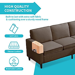 CECER Convertible Sectional Sofa Couch, 3-seat L-Shaped Couch with Storage Ottoman, Couches with Linen Fabric, Chasie Lounge for Small Space-Apartment/Upstairs Loft/Living Room (Coffee)