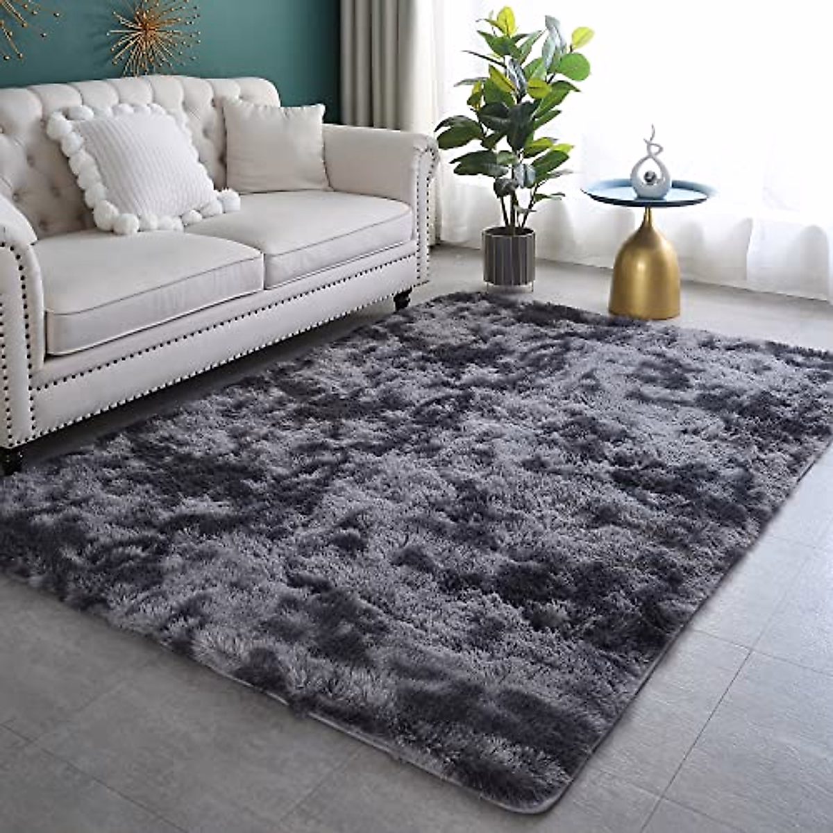 Aternoon Area Rug 5x7, Super Soft Fluffy Shaggy Rugs Floor Carpet for Living Room, Children Bedroom, Nursery Play Room, Home Decor, 5.3 x 7.5 Feet, Dark Grey