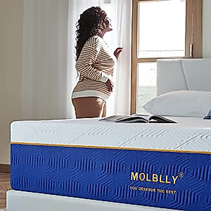 Molblly King Size Mattress, 12 Inch Cooling-Gel Memory Foam Mattress Bed in a Box,Cool King Bed Supportive & Pressure Relief with Breathable Soft Fabric Cover,Premium