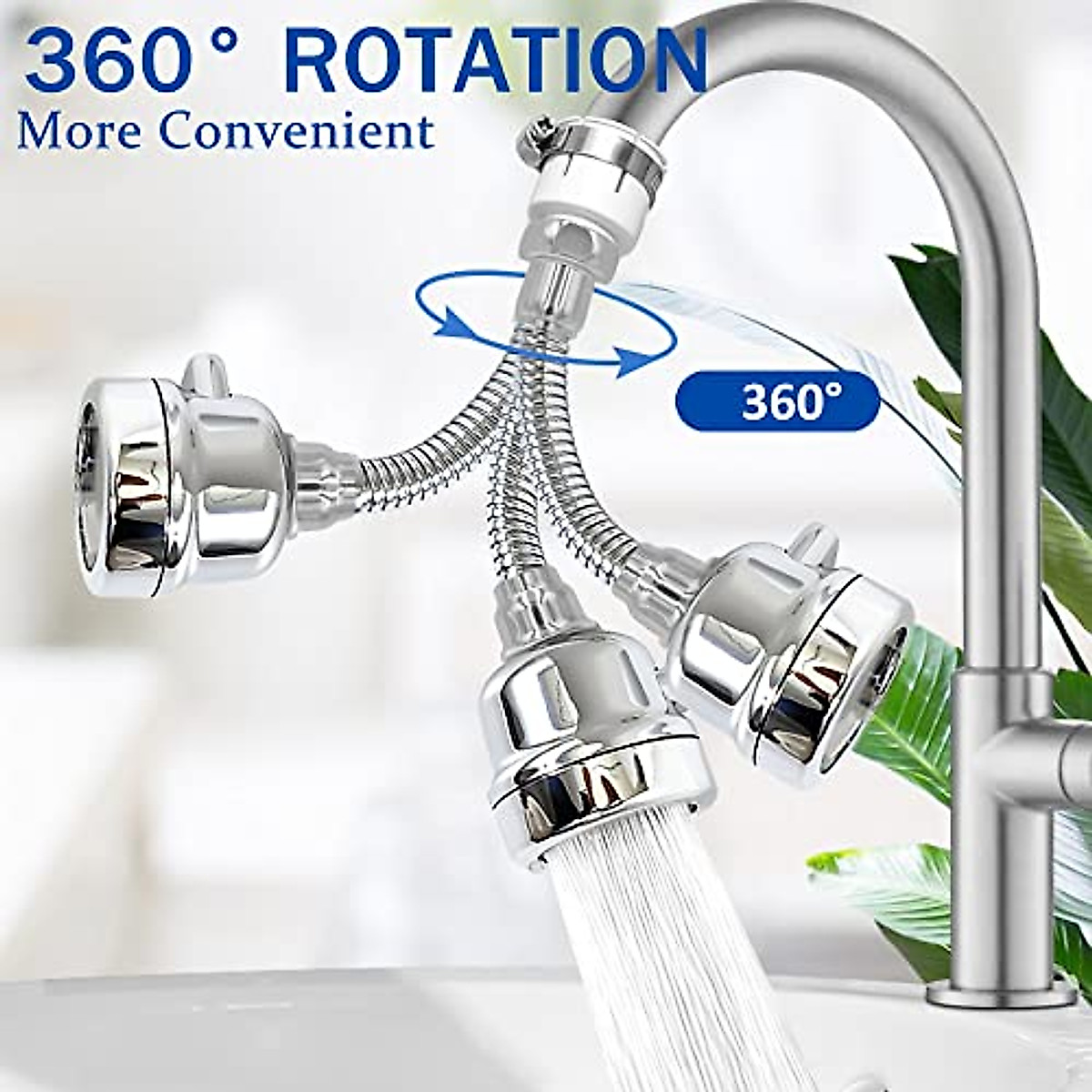 Pinkiou Faucet Sprayer Attachment, Kitchen Sink Sprayer Attachment for Faucet, 360° Rotatable Anti-Splash Faucet Aerator Faucet Nozzle with 3 Modes Adjustment