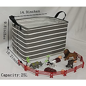 HUAYEE Rectangular Storage Bin Shelf Basket Canvas Fabric Toy Box,Waterproof Coating Nursery Hamper with Handles,Gift Basket for Home,Office,ClothesBooks(REC Gray stripe)