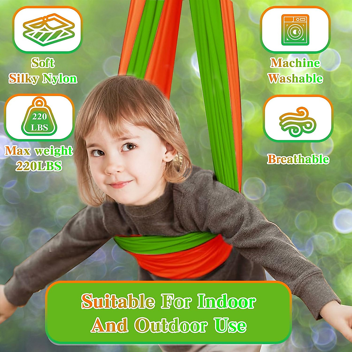 Indoor Therapy Sensory Swing for Kids,Double Layers Adjustable Snuggle Cuddle Hammock Lycra Therapy Swing Has Calming,Outdoor Swing Hammock for Child & Adult with Autism, ADHD,Aspergers,Special Needs