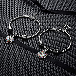 YEEQIN Set of 2 Crystal Heart Mom Daughter Charm Bracelet Jewelry Gift for Mother and Daughter (Multicolor)