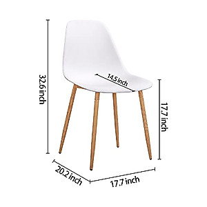 CangLong Modern Stylish Plastic Cushion Metal Legs for Kitchen, Dining, Bedroom, Living Room, Office, Side Chair, Set of 2, White