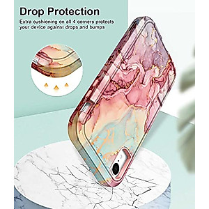 Btscase Compatible with iPhone XR Case, [5 in 1] with 2 Pack Screen Protector + 2 Pack Camera Lens Protector, Stylish Marble Full Body Three Layer Rugged Shockproof Protective Cover, Rose Gold