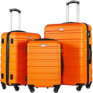 Coolife Luggage 3 Piece Set Suitcase Spinner Hardshell Lightweight TSA Lock (orange)