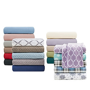 True North by Sleep Philosophy Micro Fleece Bed Sheet Set, Warm, Sheets with 14" Deep Pocket, for Cold Season Cozy Sheet-Set, Matching Pillow Case, Queen, Grey, 4 Piece