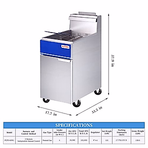 KITMA Commercial Deep Fryer - 40lb Natural Gas Deep Fryer Commercial 3 Tubes with 2 Baskets Floor Fryer Restaurant Equipment - 102,000 B.T.U/h