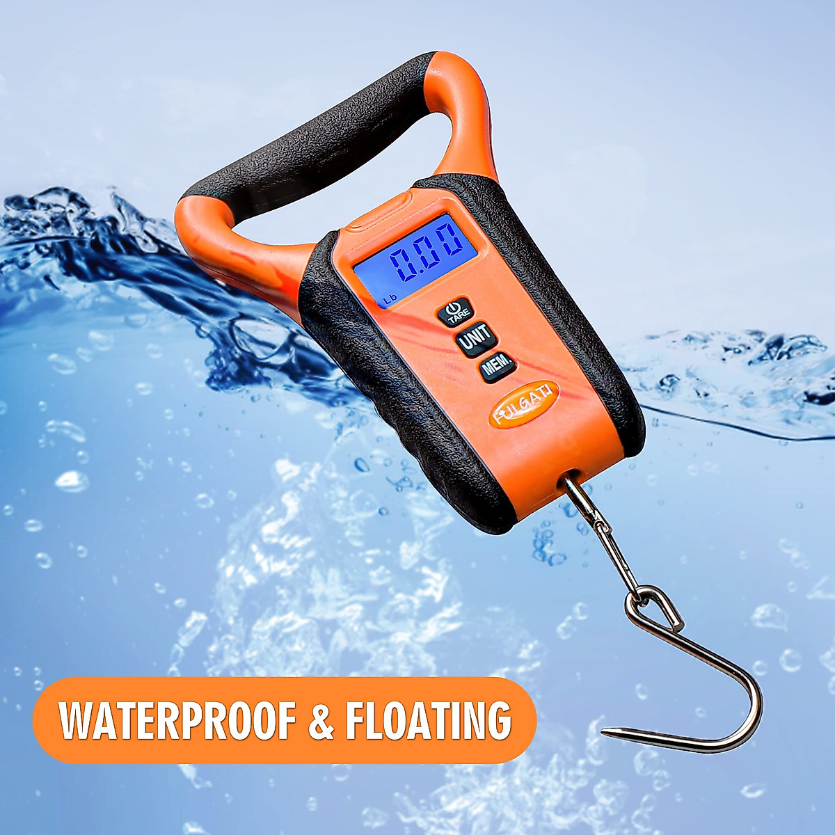 FULGATI Waterproof Digital Fish Scale Floating Fishing Scale with Lip Gripper,Fish Weighing Scales with Backlit LCD Display, Memory Storage & Summation One Carry Case Include-Fishing Gifts for Men
