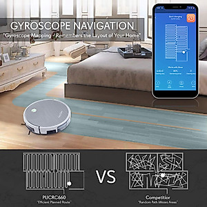 Smart Gyroscope Robot Vacuum Cleaner - Multiroom Navigation Mobile App Control and Alexa Compatible - Auto Charge Dock, 3 Step Air Filter - Cleans Hardwood and Carpet Floor - Pure Clean PUCRC660