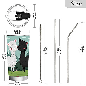 Wassud Cartoon Alpaca 20 oz Tumbler with Lid and Straw Stainless Steel Double Wall Vacuum Tumblers Insulated Travel Coffee Mug for Cold and Hot Drinks