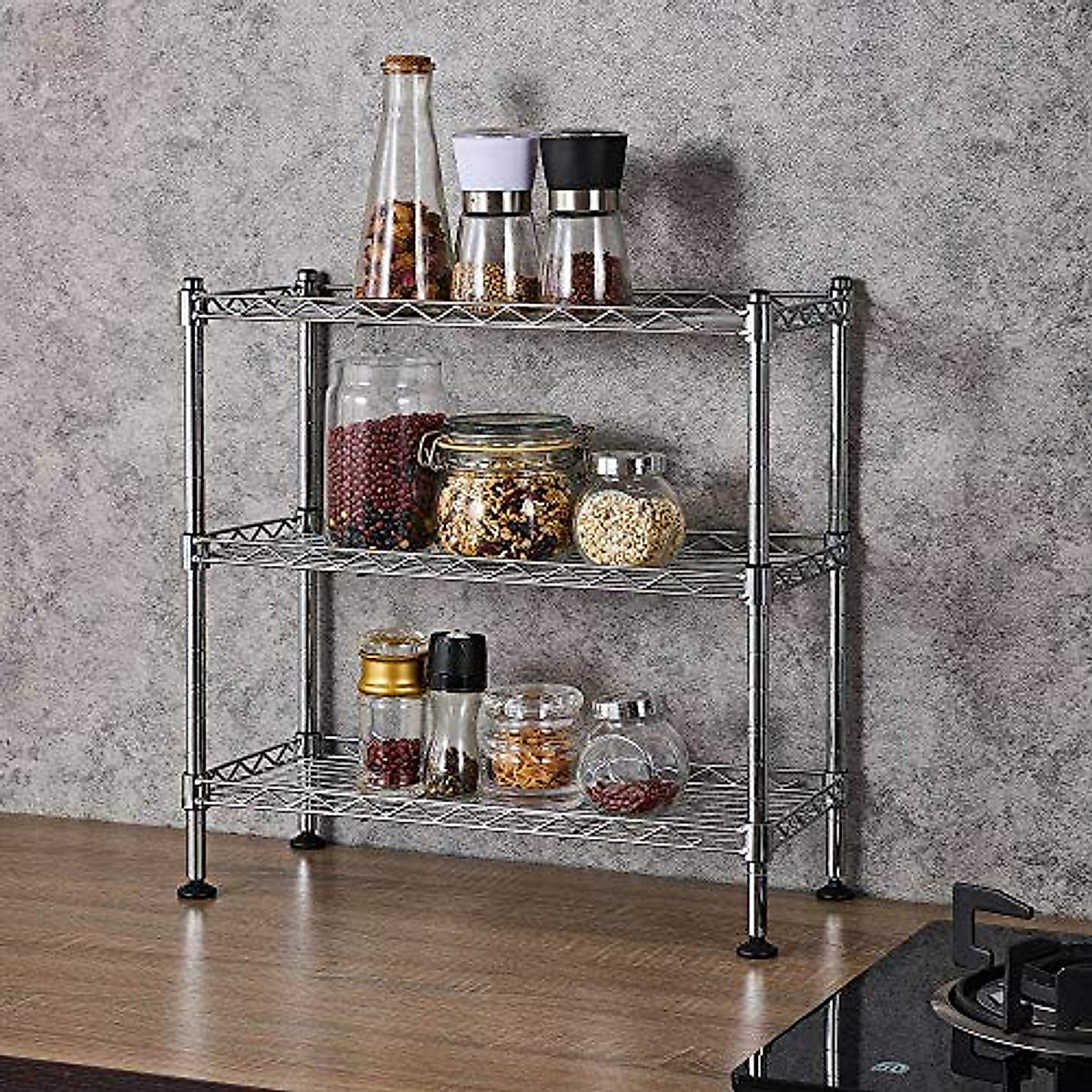 FRITHJILL 3-Tier Shelving Storage Unit,Metal Organizer Wire Rack, Chrome Silver,17.72" L x 7.87" W x 17.72" H
