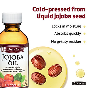 De La Cruz 100% Pure Cold-Pressed Golden Jojoba Oil - Organic Jojoba Oil for Hair and Skin - 2 FL OZ - 59 mL