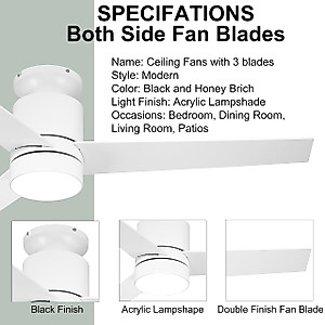 Flybull 52'' Ceiling Fans with Lights Flush Mount, Low Profile Ceiling Fans with Lights and Remote - 3 Blades, 6 Speed, Quiet DC Motor, Modern Ceiling Fan for Bedroom Porch