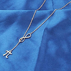 Greece Letter Pi Sign Lariat Necklace Back to School Gift (Silver)