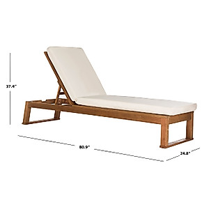 SAFAVIEH Outdoor Collection Solano Natural Brown Solid Wood/Beige Cushion Patio Adjustable Chaise Lounge Chair (PAT7024A)