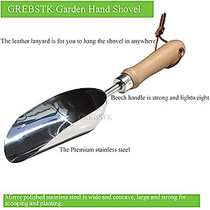 GREBSTK Garden Hand Large Capacity Fertilizer Scoop Soil Shovel Stainless Steel Gardening Trowel for Transplanting, Digging, Planting, Cultivation