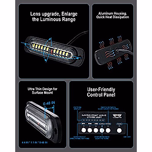 LUMENIX White Green LED Surface Mount Strobe Flashing Lights Kit w/Control Box, 8PCS Grille Side Marker Emergency Warning Caution Light for Vehicles Trucks SUV Cars Vans (Ultra Slim Sync Feature)