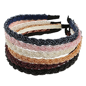 MTLEE 6 Pieces Beaded Headbands Sparkly Crystal Beaded Hair Hoop Hairbands Multiple Color Hair Accessories Head Bands for Women Girls Kids(Classic Colors)