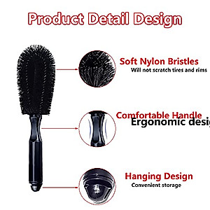 MOTZU 3 Pieces Wheel Brush, Automotive Rim Detailing Brush Soft Bristle, Car Wheel Brush, Rim Tire Detail Cleaning Brush, Multipurpose use for Wheels, Rims, Exhaust Tips, Brakes, Motorcycles
