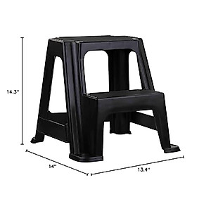 2-Step Plastic Stepping Stool by Spigo with Non-Slip Step Treads, Anti-Slip Design, Industrial Strength and Resilience, Compact and Lightweight, Black