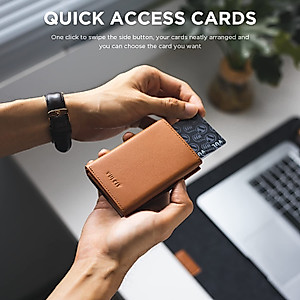 VULKIT Card Holder Wallet with Coin Pocket Magnetic Closure Pop Up Cards With ID Window Top Grain Leather Wallet for Cash & Credit Cards