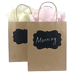 【24pcs Bags】Paper Bags With Handles- 8x10x4 Brown Shopping Bags-Gift Bags With Chalk Sticker-Mudium Size Kraft Bag-Kraft Paper Bags With Chalkboard Sticker - Party Bag With Label-White Chalk Pens- Chalk Marker…