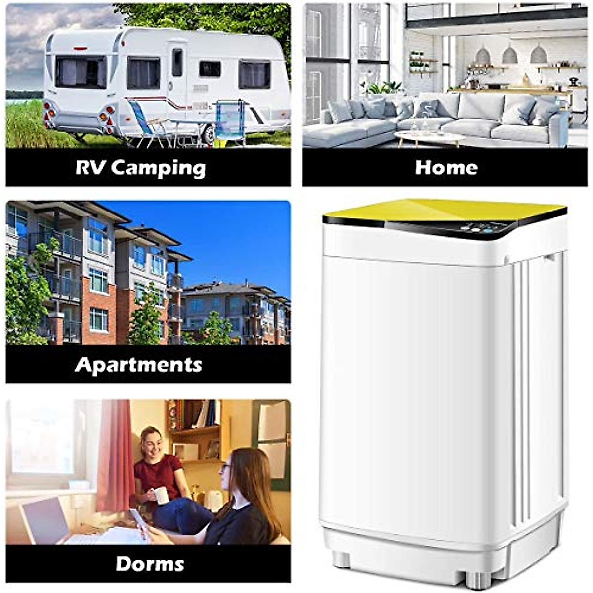 SAFEPLUS Portable Clothes Washing Machines,Automatic Small Washer and Spin Dryer 7.7 lbs Load Capacity Compact Laundry Washer with Built in Barrel Light for Apartments RVs and Small Space Living