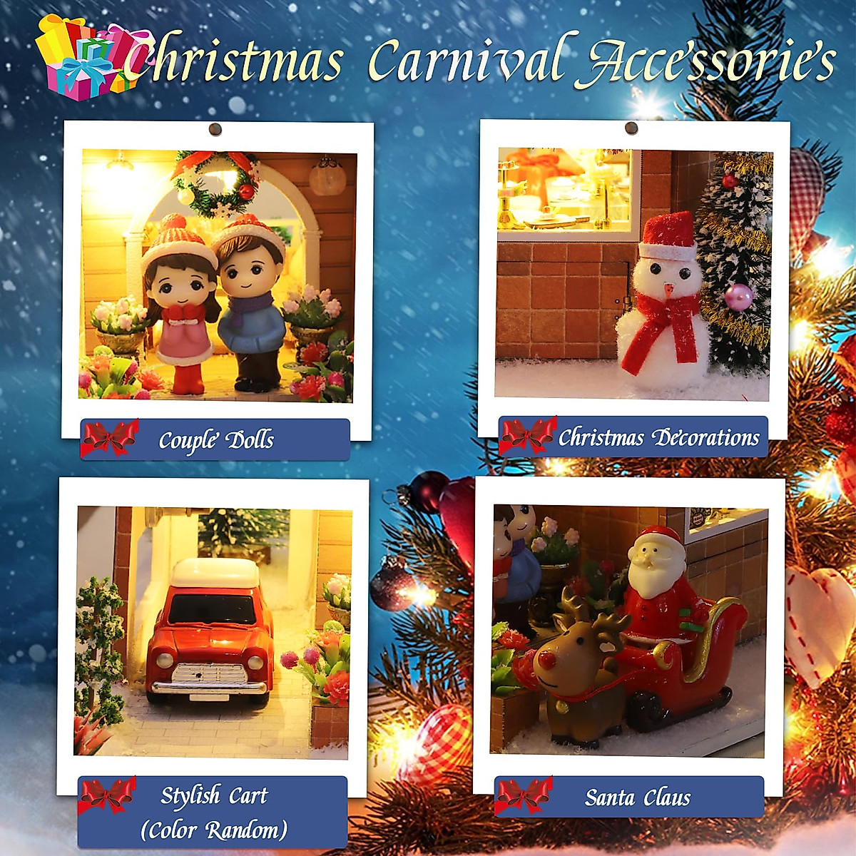 DIY Miniature Dollhouse Kit, 3D Wooden Puzzle Christmas Tiny House Model Kit with Music Box LED Light Dust Proof Cover, 3D Wooden Puzzle for Adults Couple, Handmade Crafts Home Decor Gift (Snow Villa)