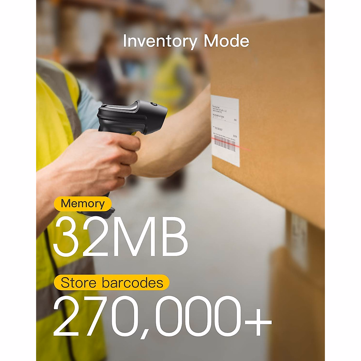 Inateck Super Wireless Barcode Scanner, Transmission Range Up to 330ft, Wireless Adapter and Build-in Bluetooth, Working Time Approx. 30 Days, with Vibrating Function, Pro 7