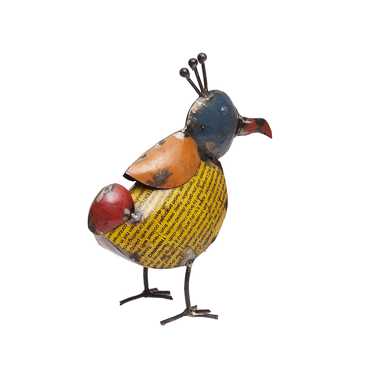 DeKulture Bird with Crest Figurine: Handmade Recycled Iron, Bird Statues for Living Room, Wildlife Decor (9x4x10.5 Inches)