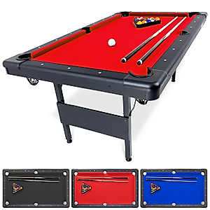 GoSports 6 ft Billiards Table - Portable Pool Table - Includes Full Set of Balls, 2 Cue Sticks, Chalk, and Felt Brush - RED