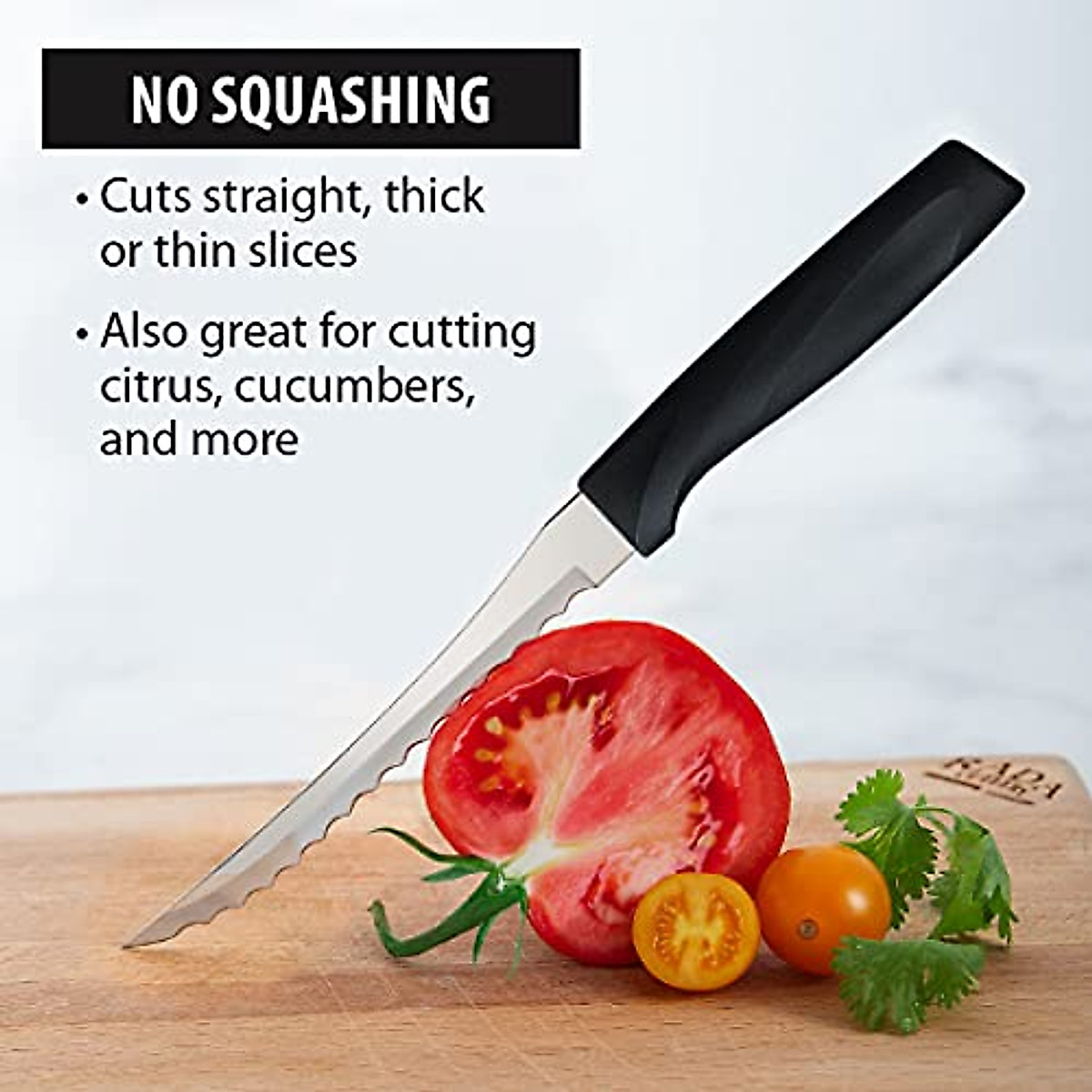 Rada Cutlery Anthem Series Tomato Slicing Knife Stainless Steel Blade with Ergonomic Black Resin Handle, 9 Inches