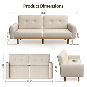 AMICLIBER Convertible Futon Sofa Bed Couch, 79 Inch Mid Century Futon Love Seat Couches,Button Tufted Upholstered Small Splitback Loveseat Sofa Cama for Living Room,RV,Office,Apartment,Beige