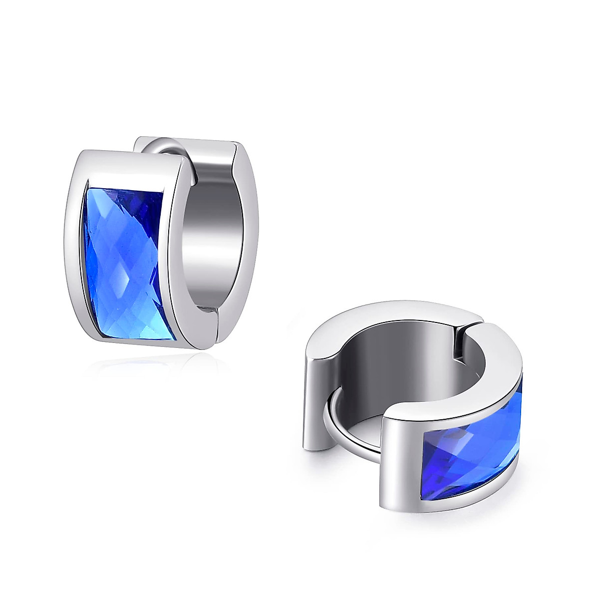 Ritach Stainless Steel Hoop Earrings for Men Blue CZ