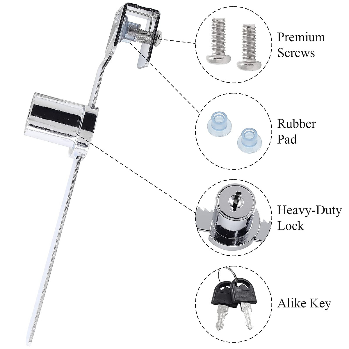 BokWin 4Pcs Sliding Glass Door Ratchet Lock Drawer Display Case Showcase Lock with Chrome Finish，Security (Keyed Alike)
